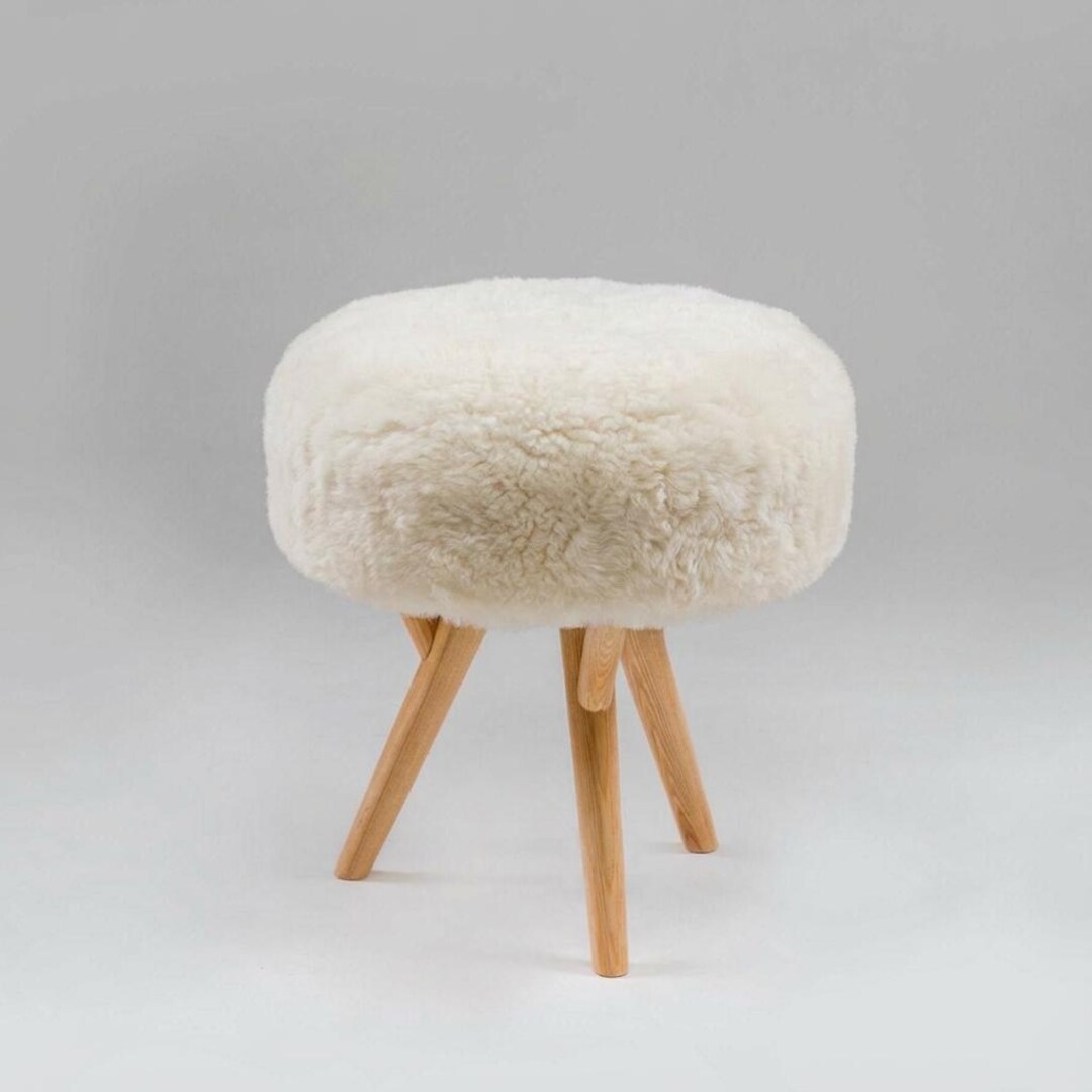 Shaved Lambskin Wood Seat, Wood Stool, Vintage Luxury Accent, Statement ...
