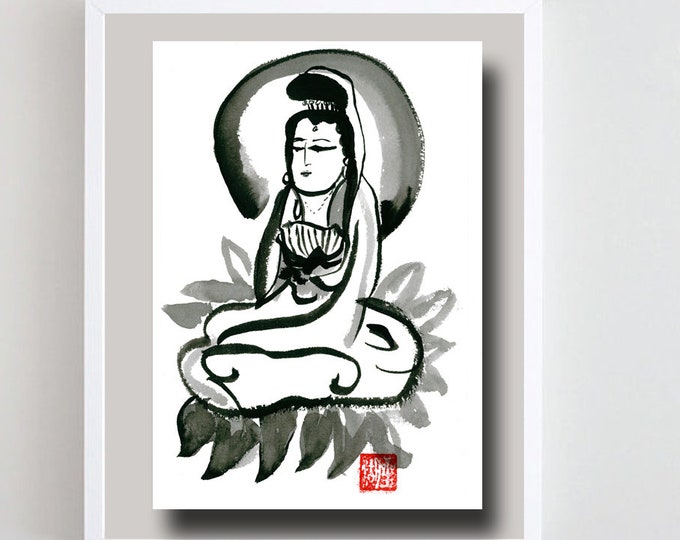 Zen Goddess Quan Yin, Kanzeon, Kannon, Kwan Yin Taoist Art, Sumi E ...