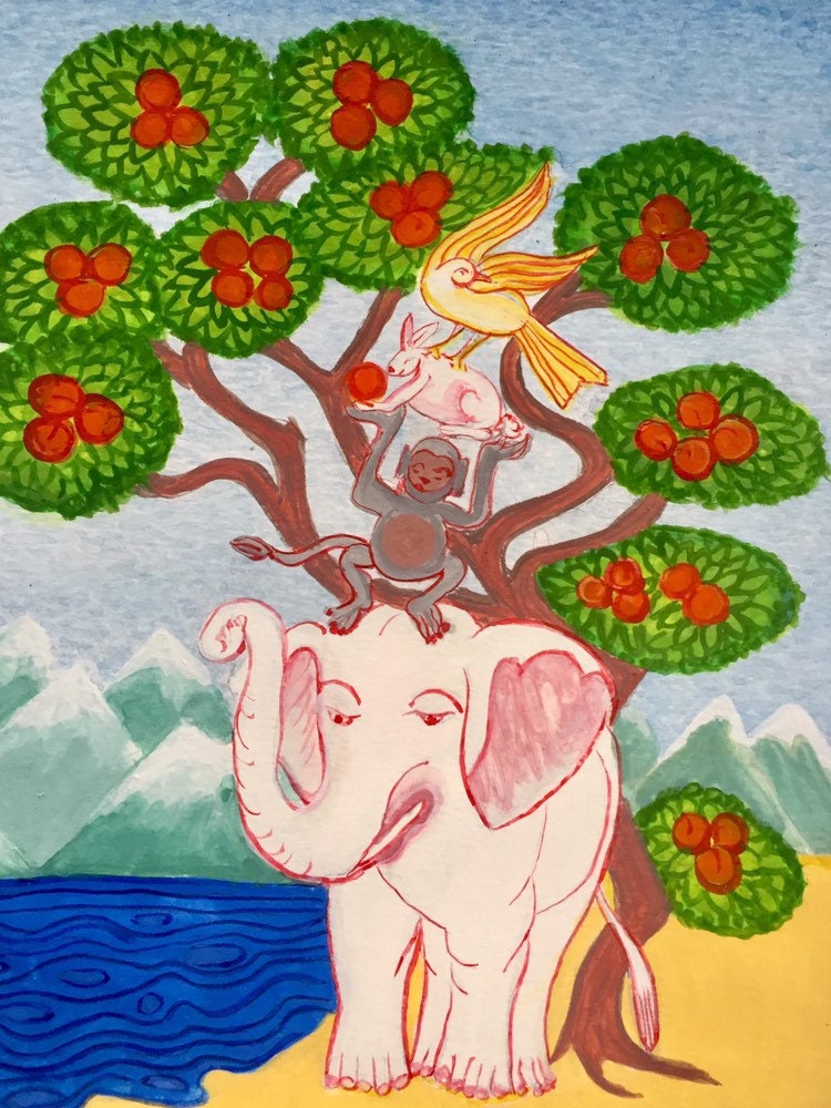 Four 4 Harmonious Animal Friends Bhutan Buddhist Art - Etsy Ireland