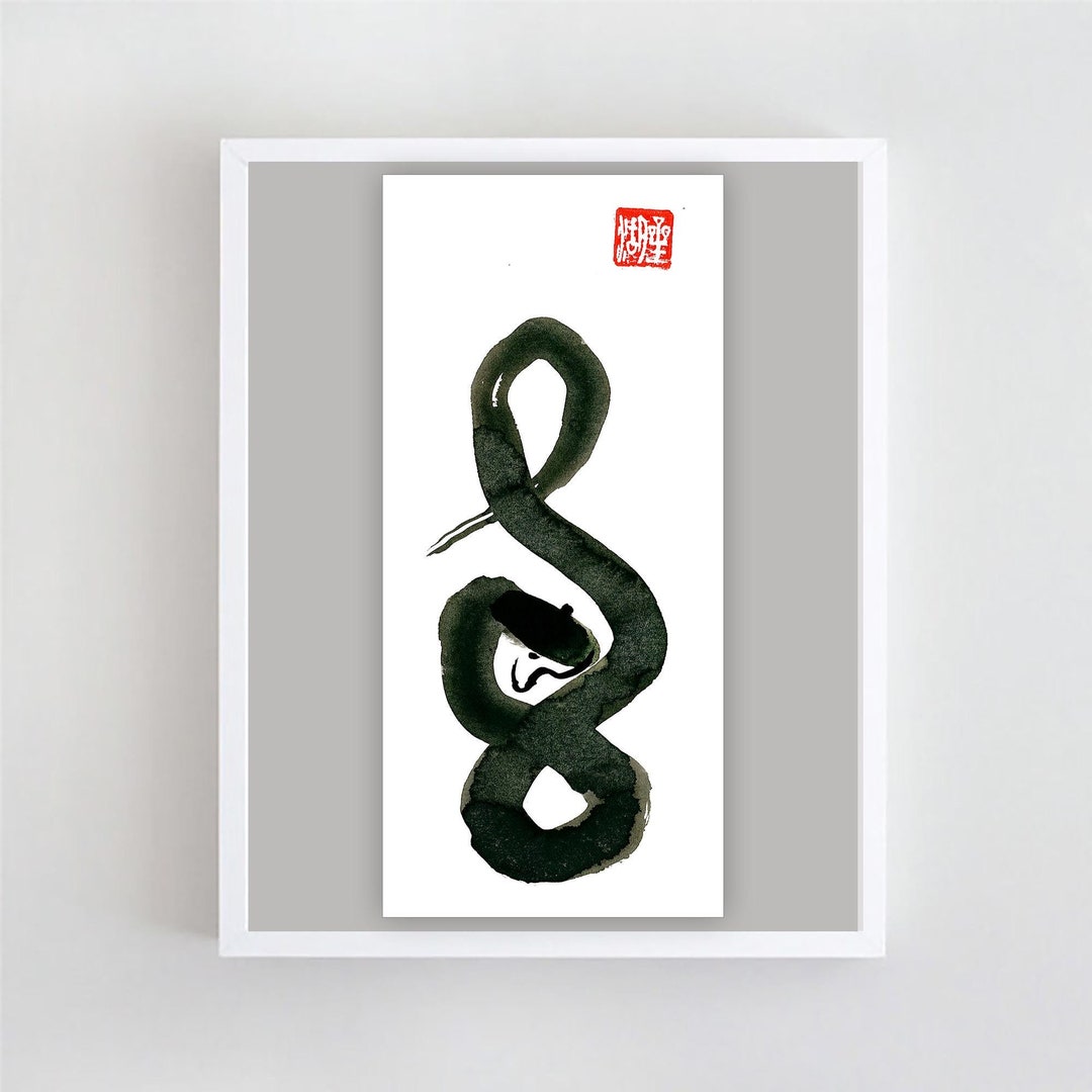 Lunar Chinese New Year of the Snake, 2025 Card Original Sumi-e Ink ...