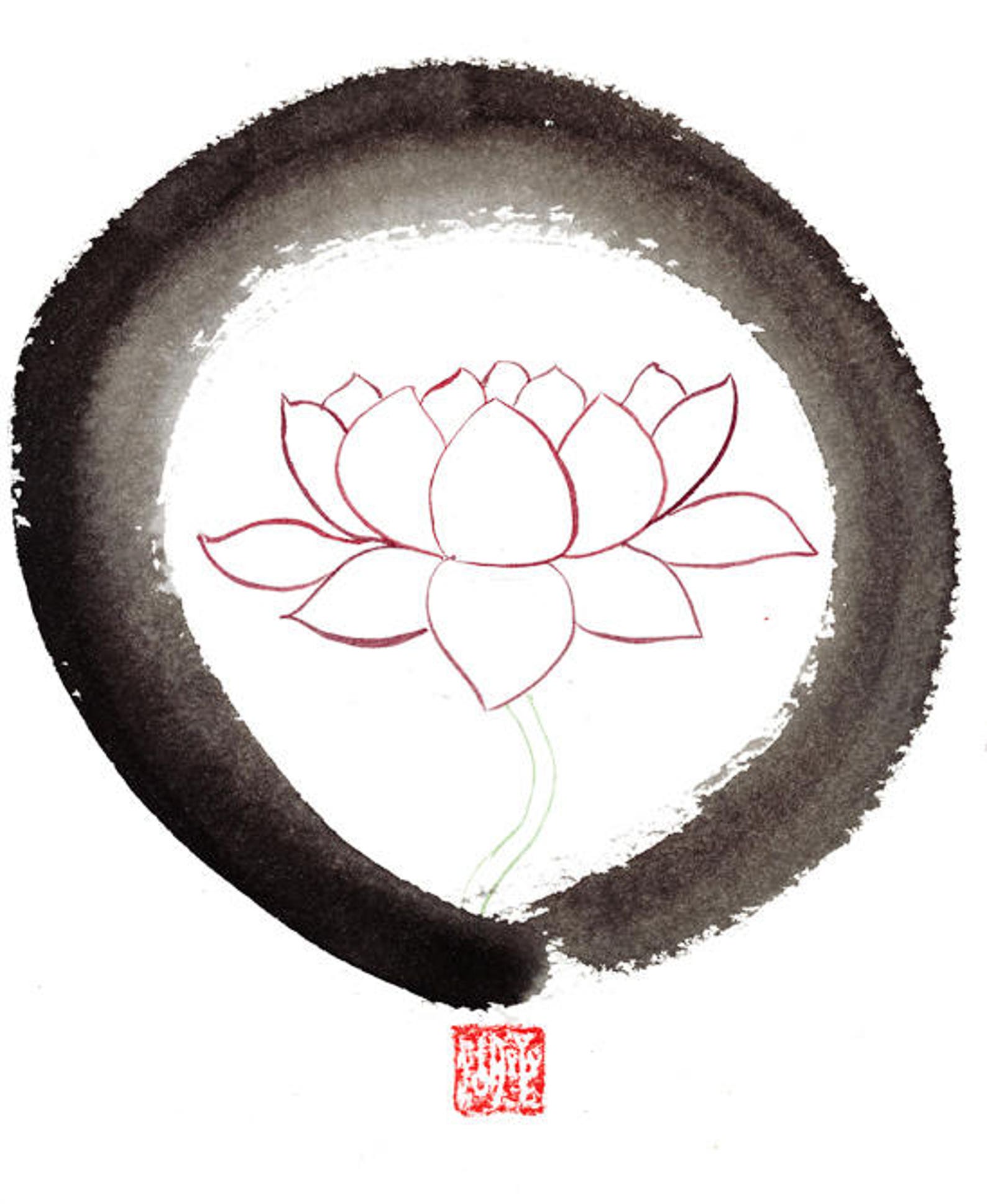 Enso Lotus Flower Calligraphy Zen Brush Hand-painted Sumi E - Etsy