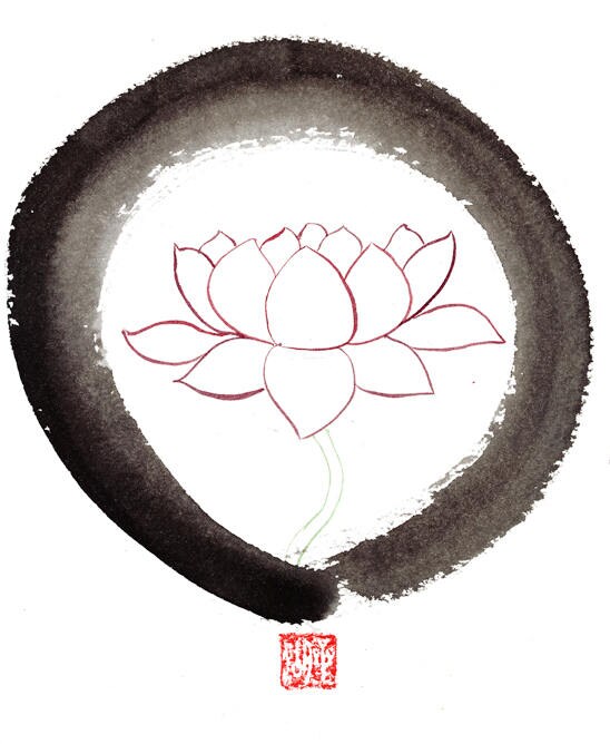 Enso Lotus Flower Calligraphy Zen Brush Hand-painted Sumi E - Etsy