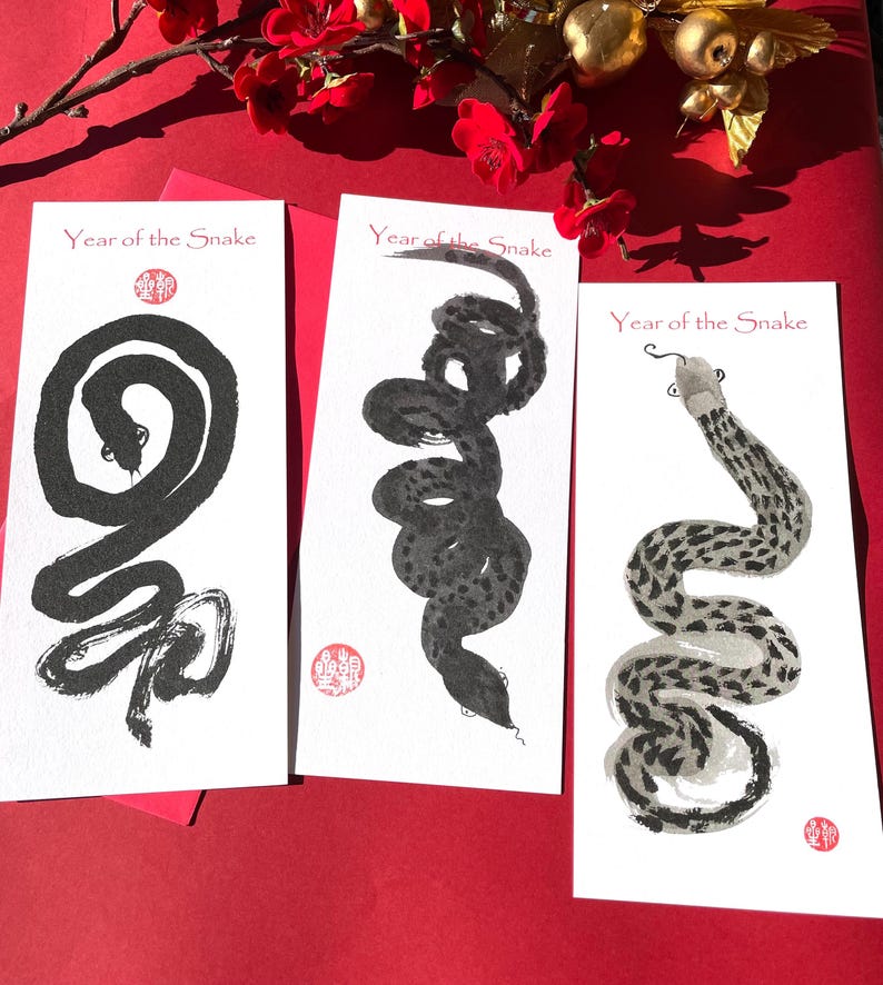 Year of the Snake Card: Printed Postcard, My Sumi Ink Zen Art, Lunar ...