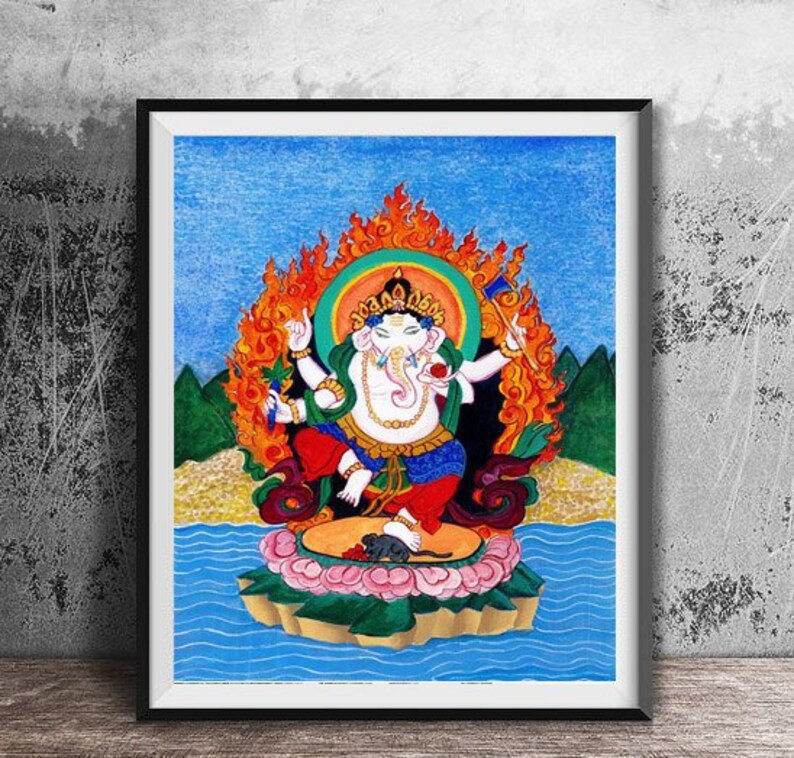 Ganesh Thangka Painting, Hindu God Buddha, Lord Ganesha Original Wall ...