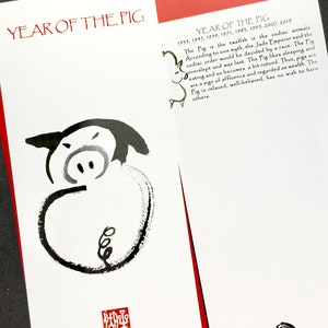 Pig, Chinese New Year of the Pig Greeting Card- Red Envelope,sumi-e Ink ...
