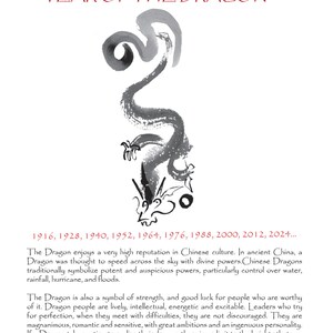 Year of the Dragon Poster, Lunar New Year 2024, Art Print, Taoist Art ...