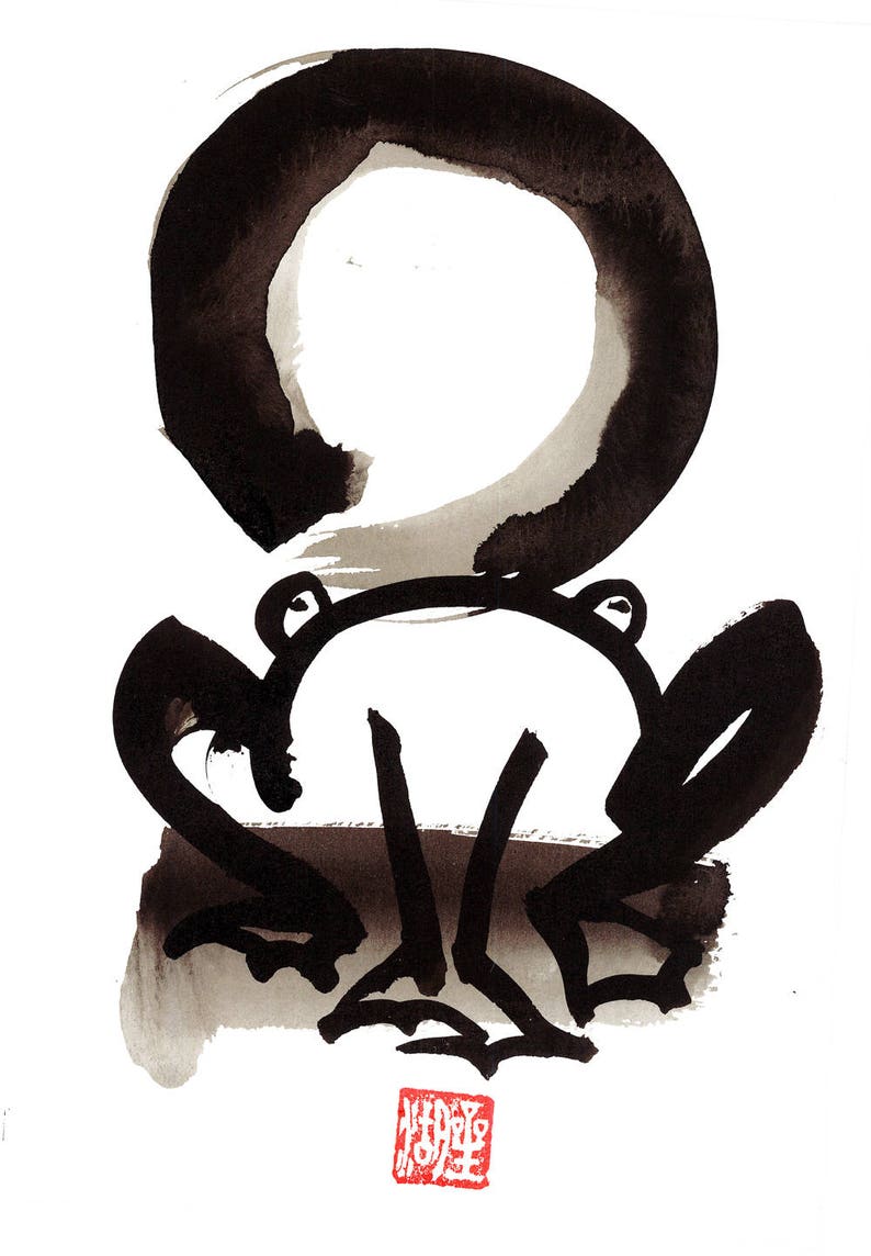 Frog Zen Painting, Basho's Frog Haiku With Enso, Original Zenbrush Sumi ...