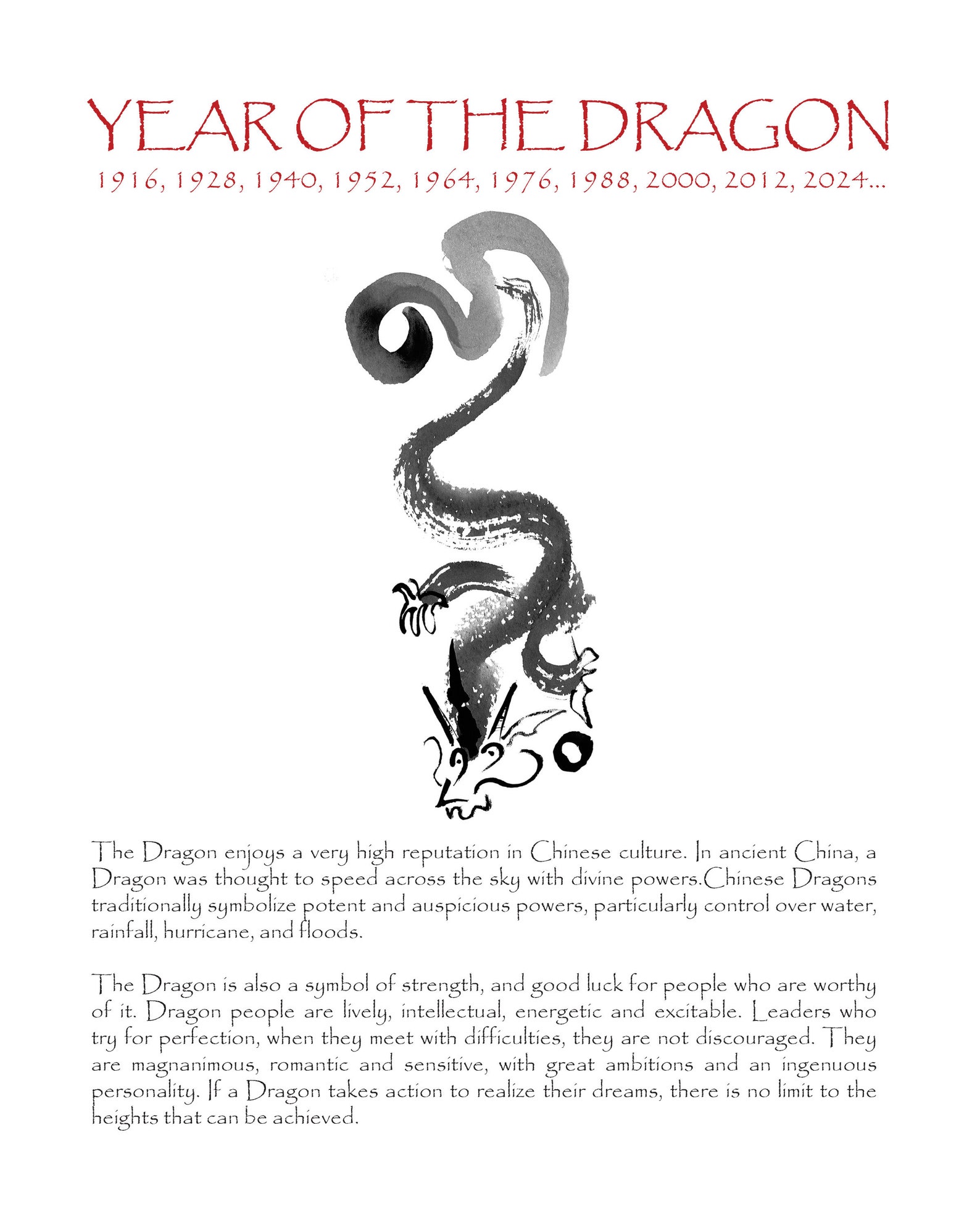 Year of the Dragon Poster, Lunar New Year 2024, Art Print, Taoist Art ...