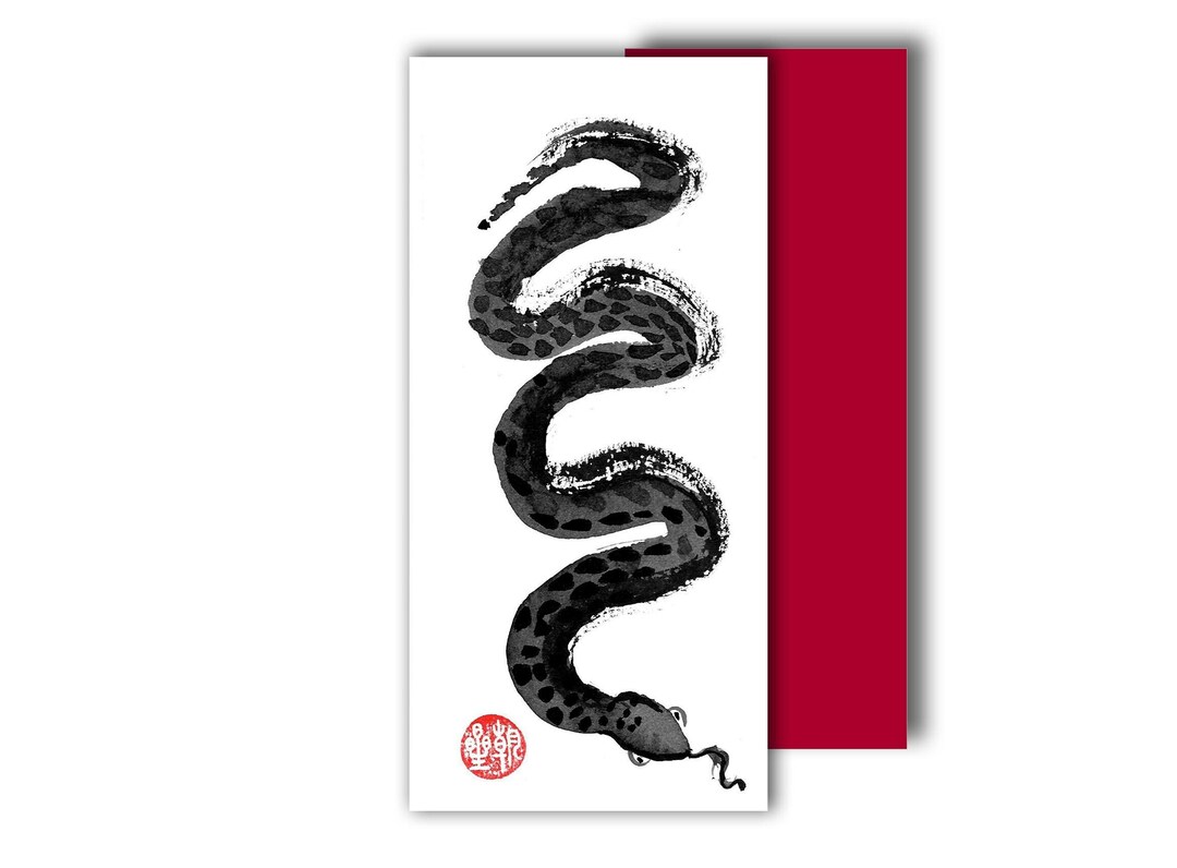 Chinese Lunar New Year of the Snake, 2025 Card, Original Sumi-e Ink ...