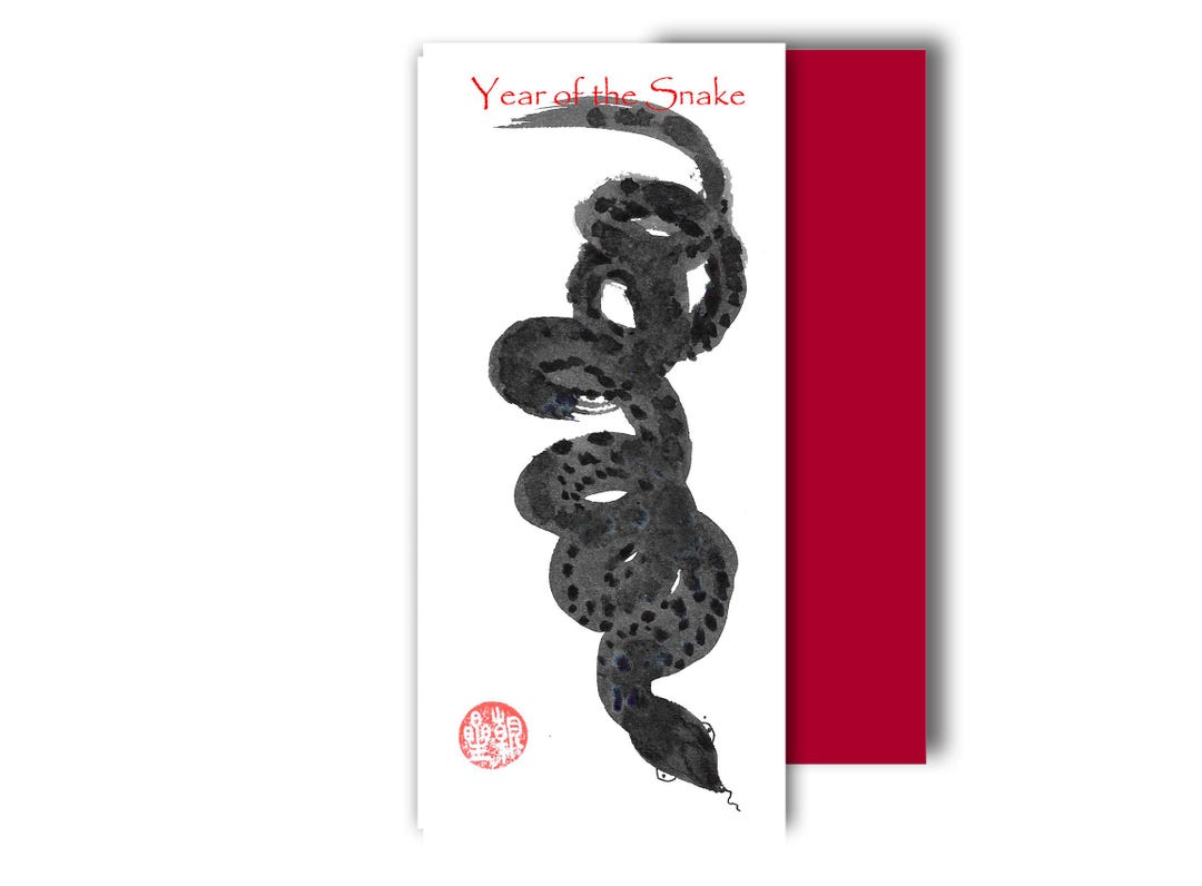 Year of the Snake Postcard: Sumi-e Ink Painting, Lunar New Year Art - Etsy