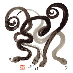 Snake, Chinese New Year of the Snake, Original Sumi-e Ink Painting for ...