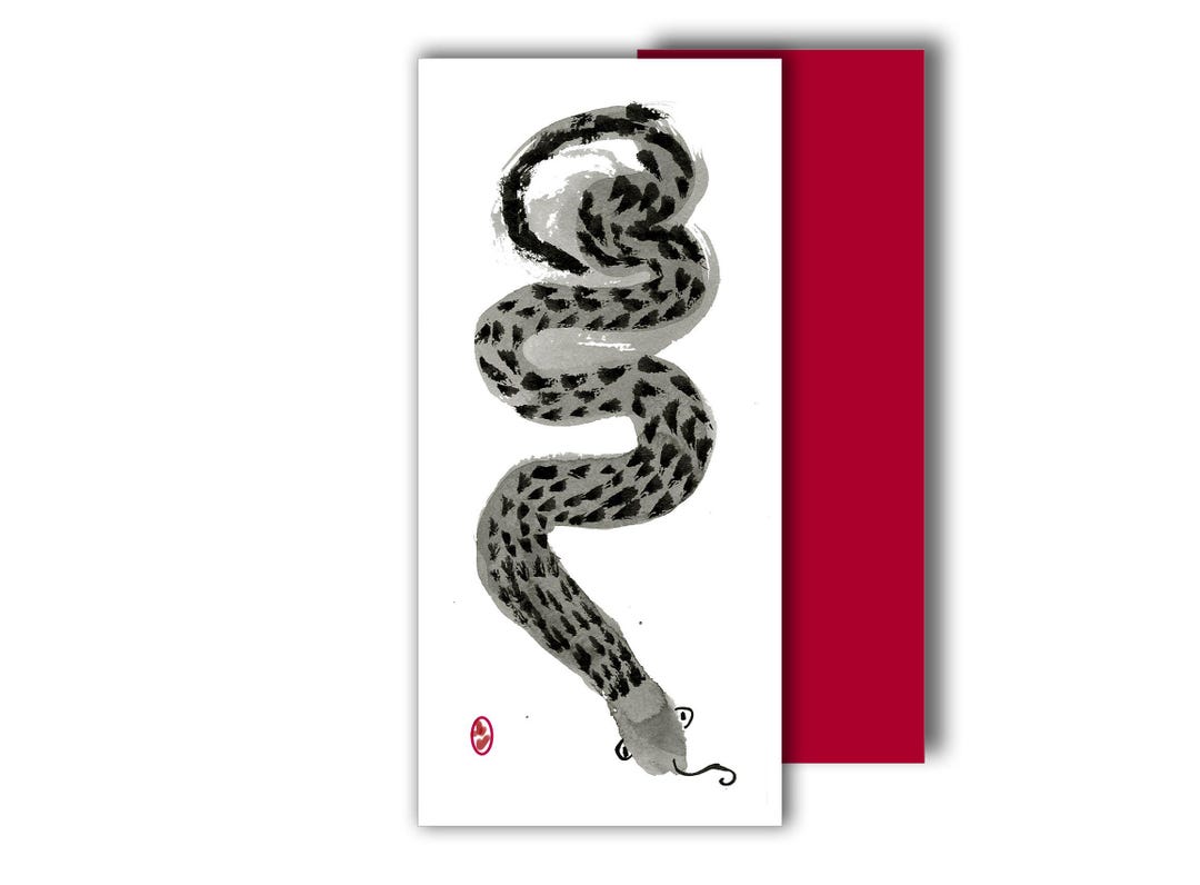 Chinese Lunar New Year of the Snake, 2025 Card Original Sumi-e Ink ...