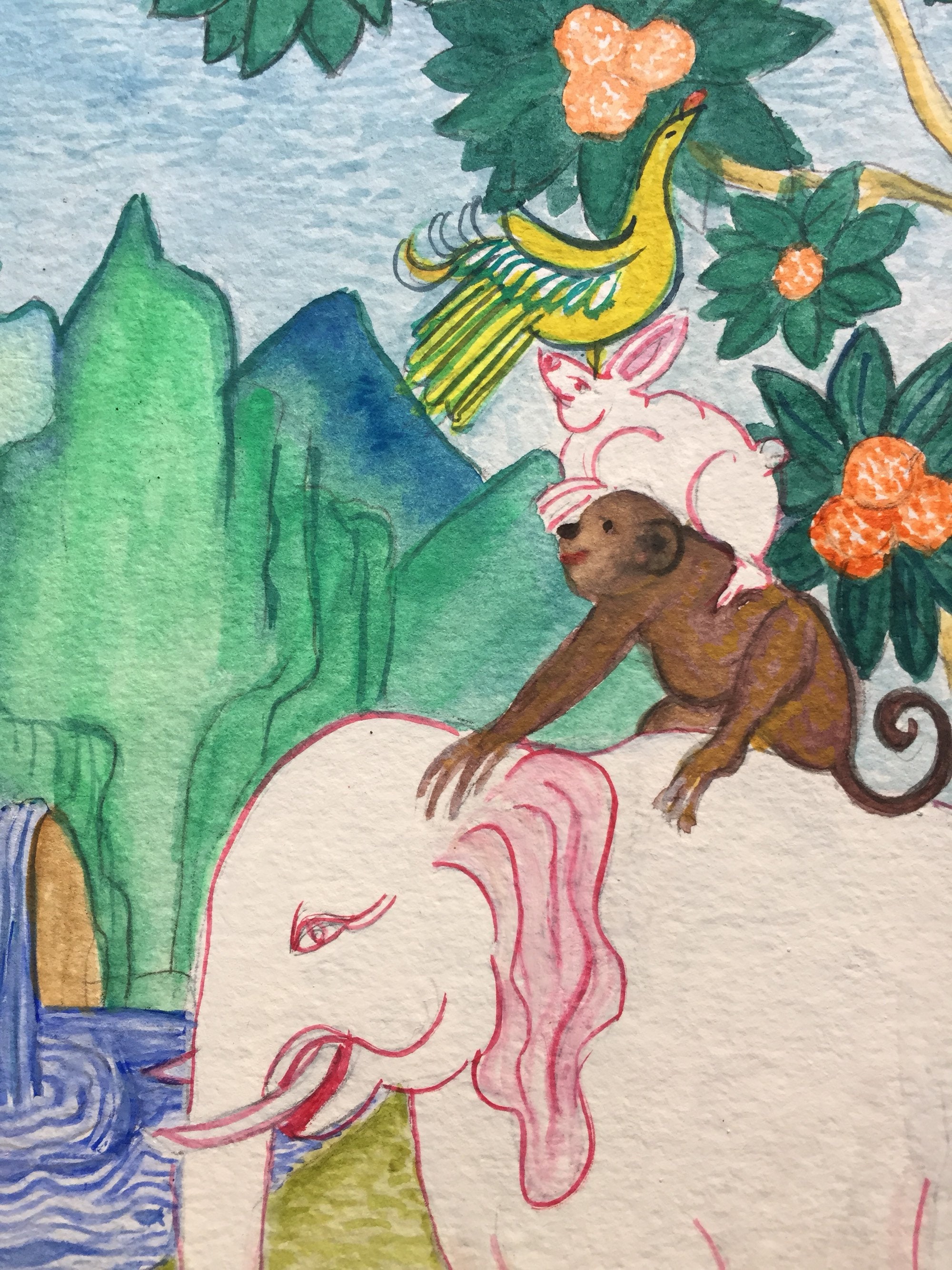 Four Harmonious Friends, 4 Brothers, Buddhist Art Painting, Original ...