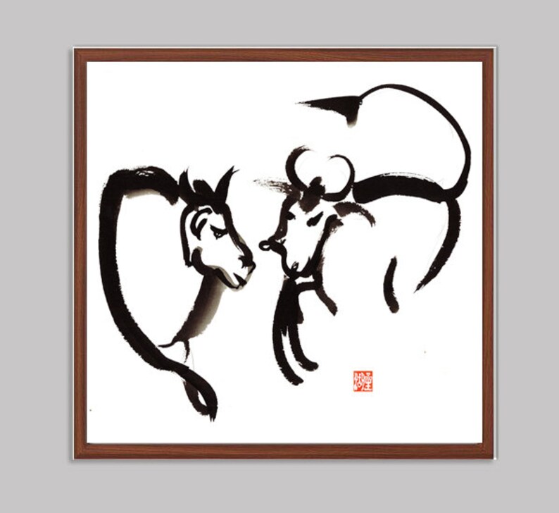 OX pair of ox Original Sumi-e Ink Painting for the Chinese | Etsy