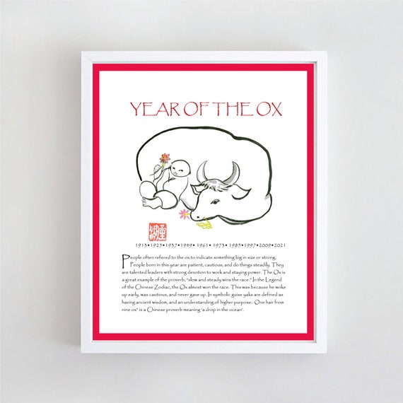 Year of the Ox Poster Chinese Lunar New Year Zodiac Poster | Etsy
