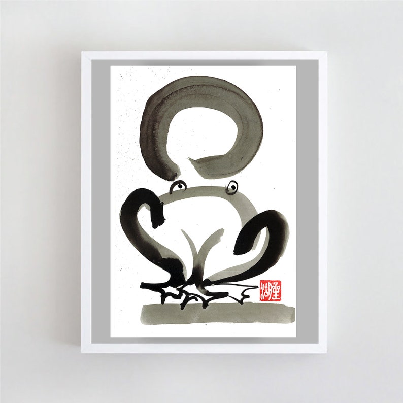 Frog Zen Painting, Basho's Frog Pond With Enso, Zen Sumi Ink Painting ...