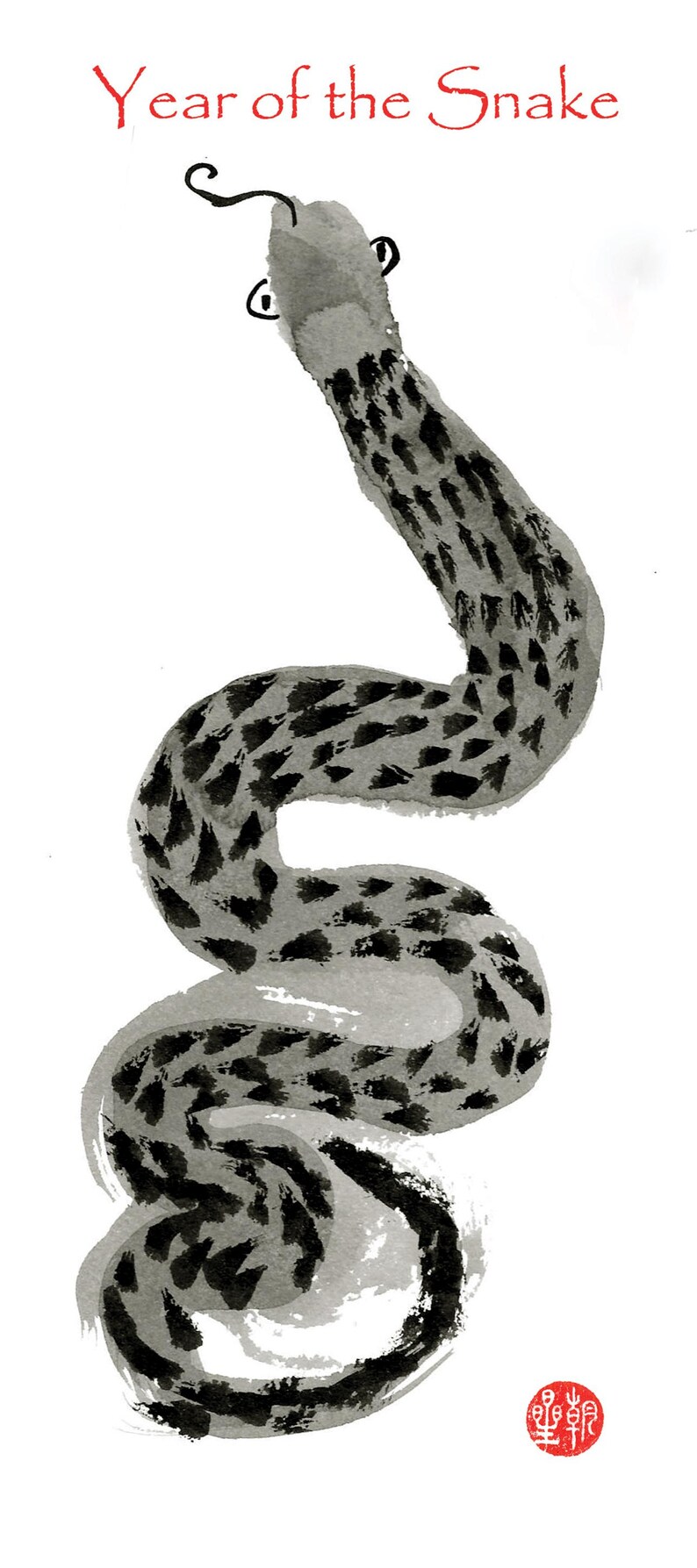 Year of the Snake Card: Printed Postcard, My Sumi Ink Zen Art, Lunar ...