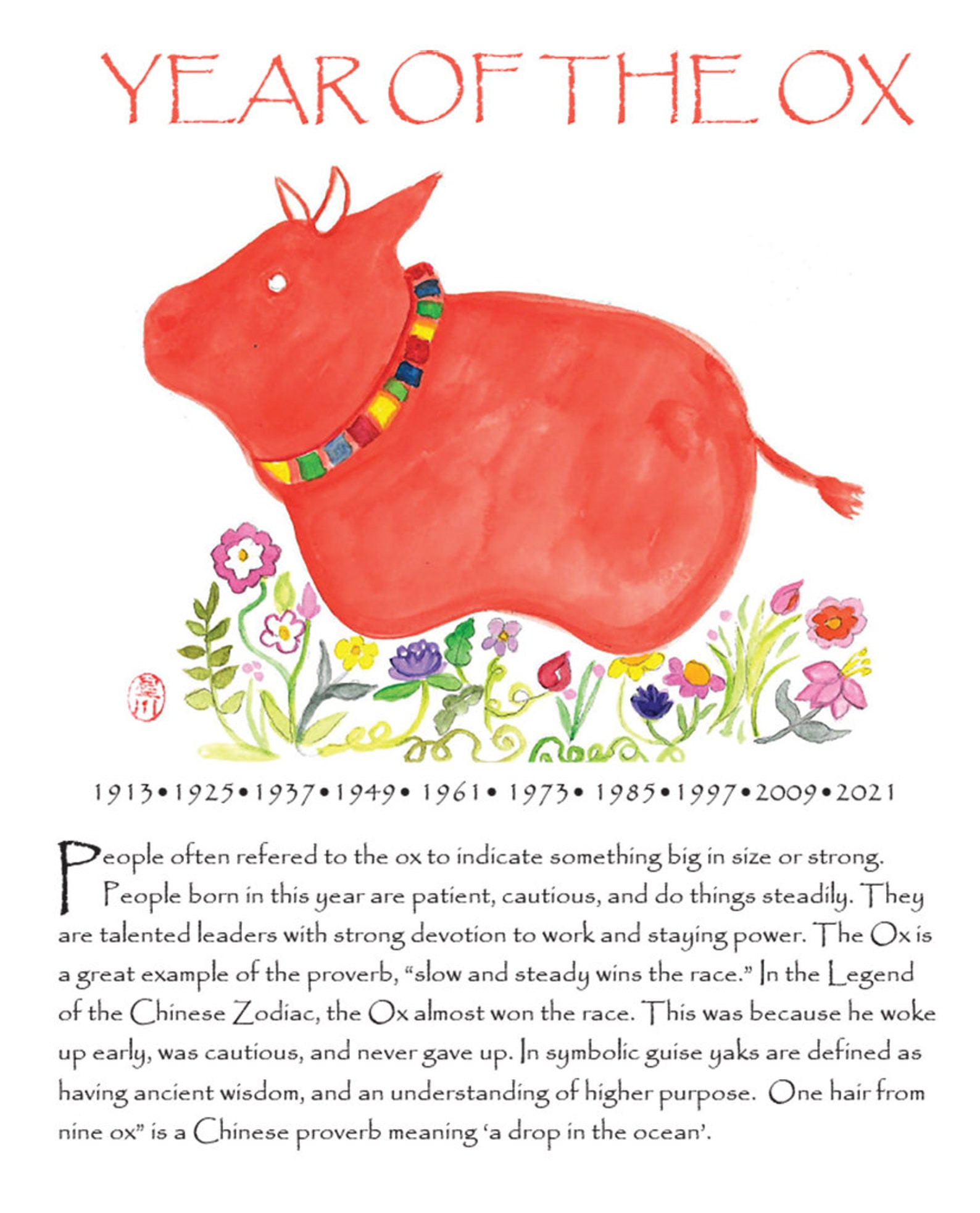 Year of the Ox Poster Chinese Lunar New Year Zodiac Poster - Etsy