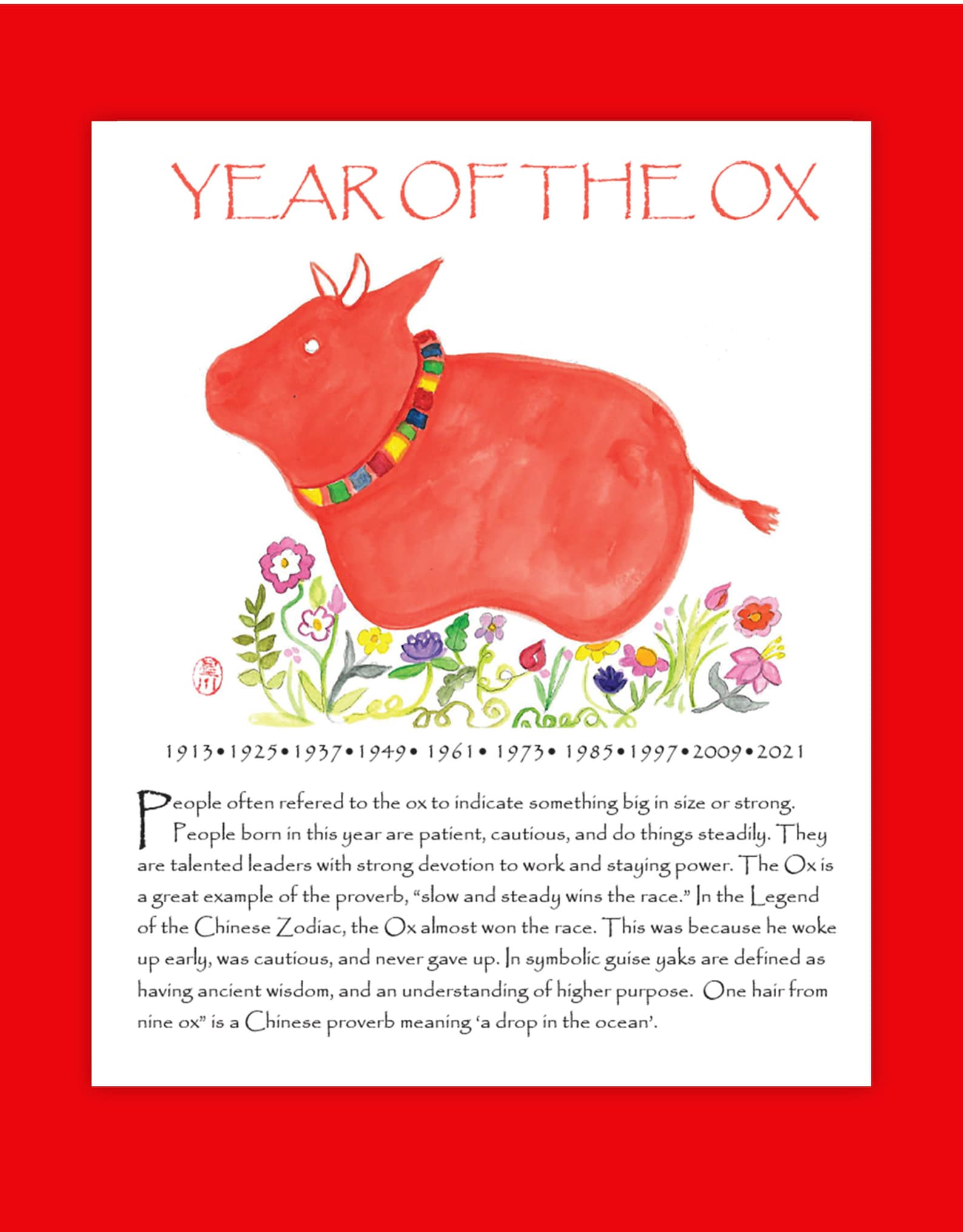 Year of the Ox Poster, Chinese Lunar New Year Zodiac Poster, 2021 Year ...