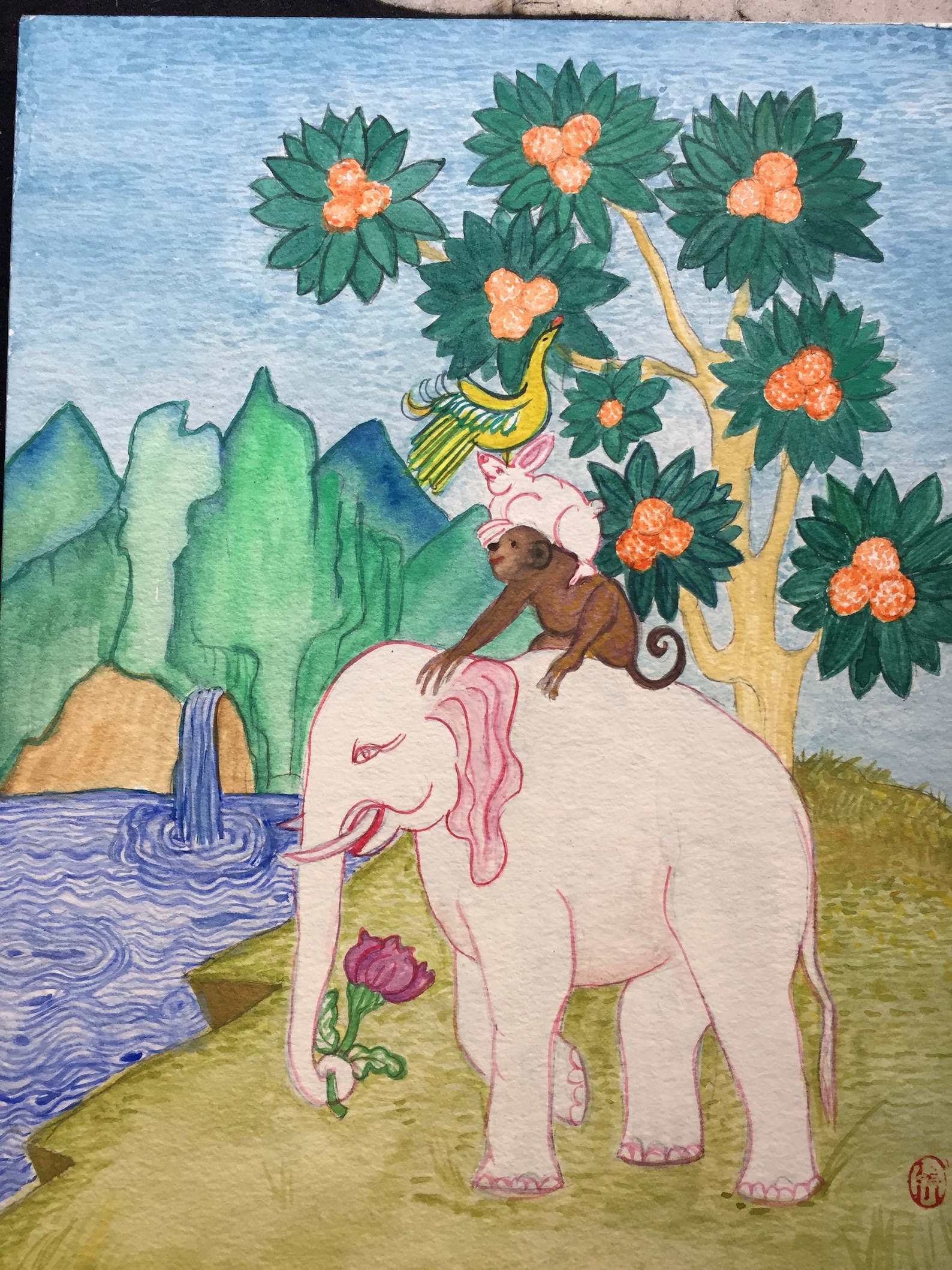 Four Harmonious Friends 4 Brothers Buddhist art Painting | Etsy