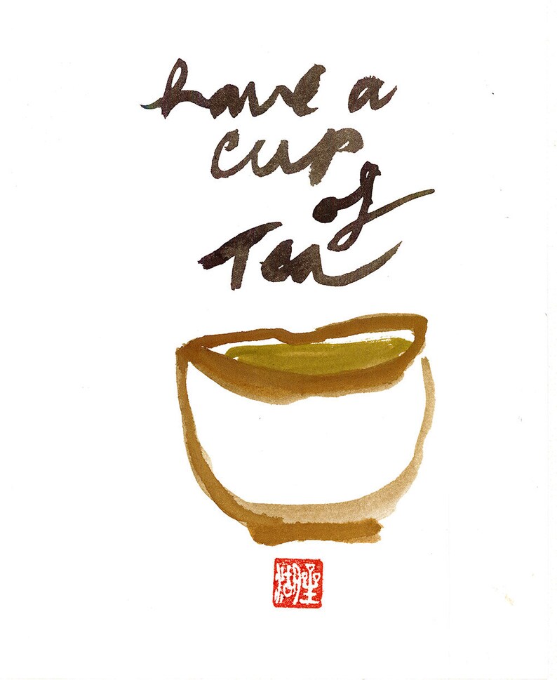 Tea, Enso Circle, Zen Art Calligraphy "have a Cup of Tea"koan Sumi-e ...
