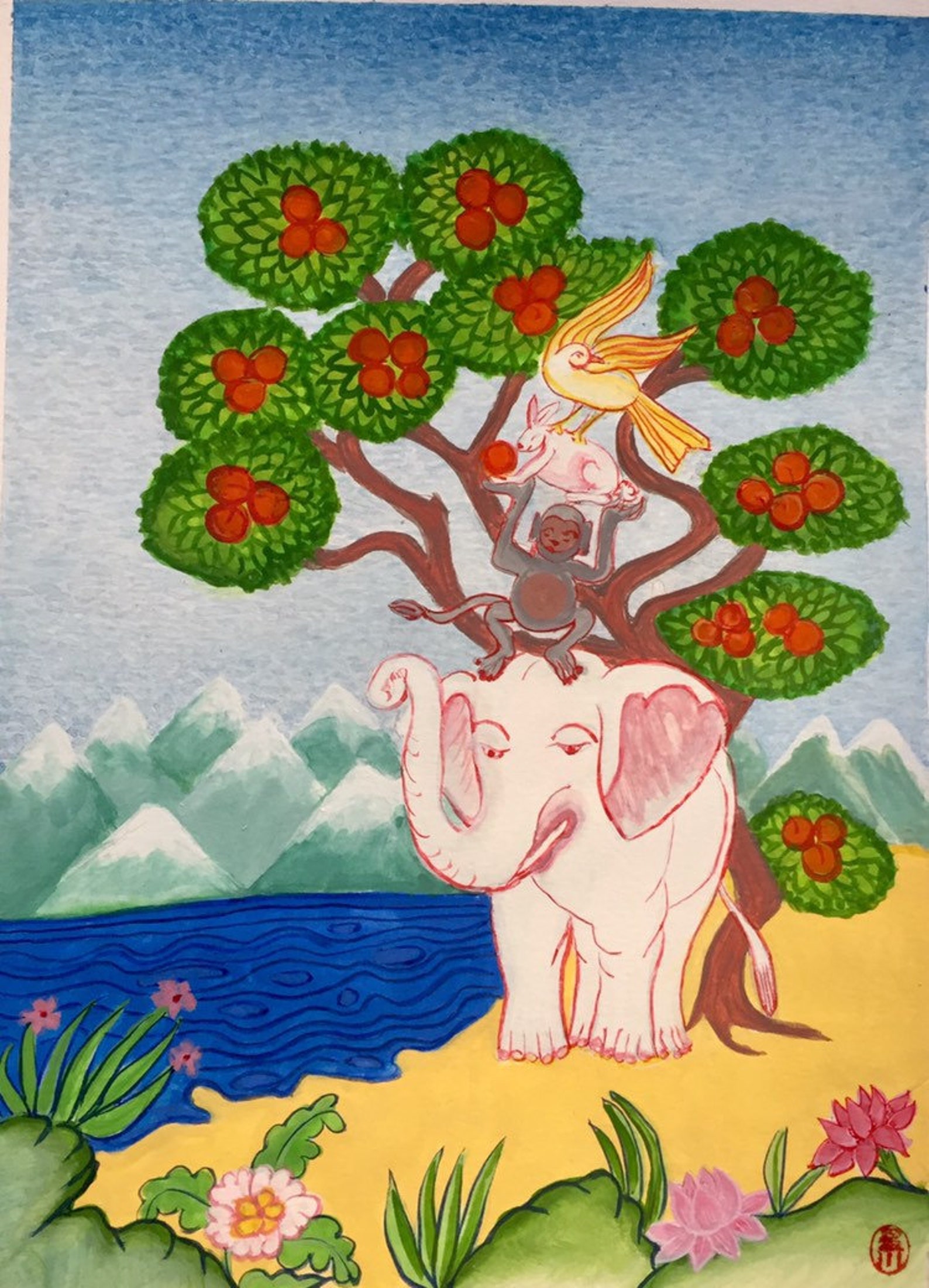Four 4 Harmonious Animal Friends Bhutan Buddhist Art - Etsy Ireland