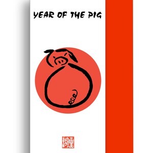 Pig, Chinese New Year of the Pig Greeting Card- Red Envelope,sumi-e Ink ...
