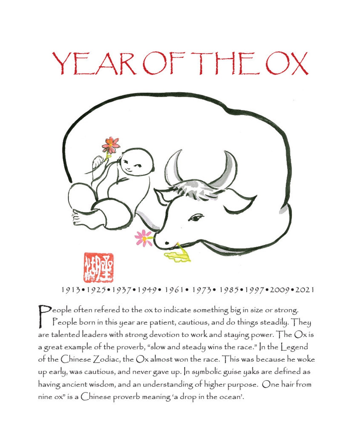 Year of the Ox Poster Chinese Lunar New Year Zodiac Poster - Etsy