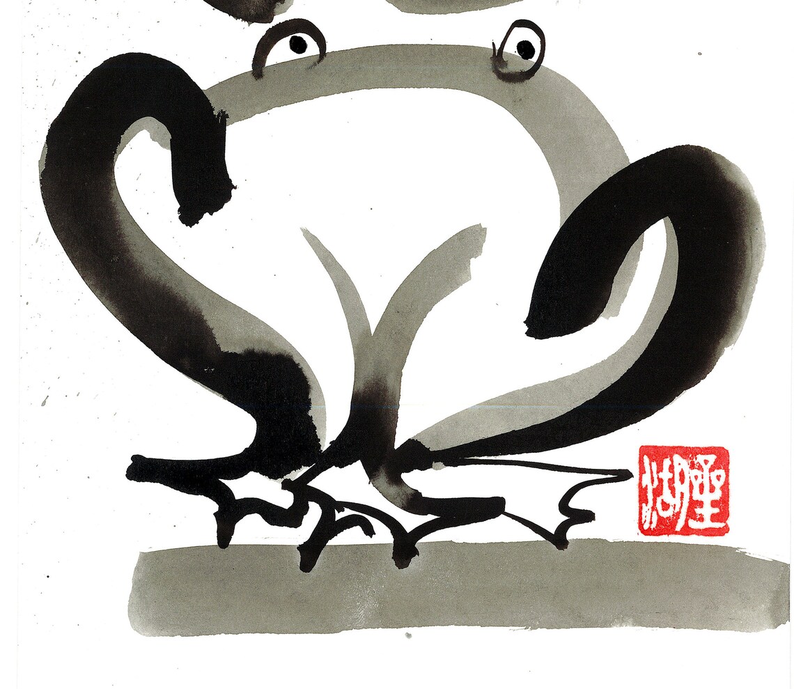 Frog Zen Painting Basho's Frog Pond With Enso Zen Sumi | Etsy