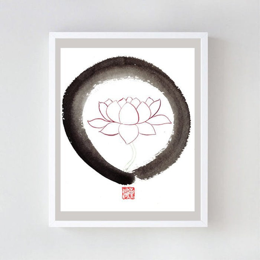 Enso Lotus Flower Calligraphy Zen Brush Hand-painted Sumi E - Etsy