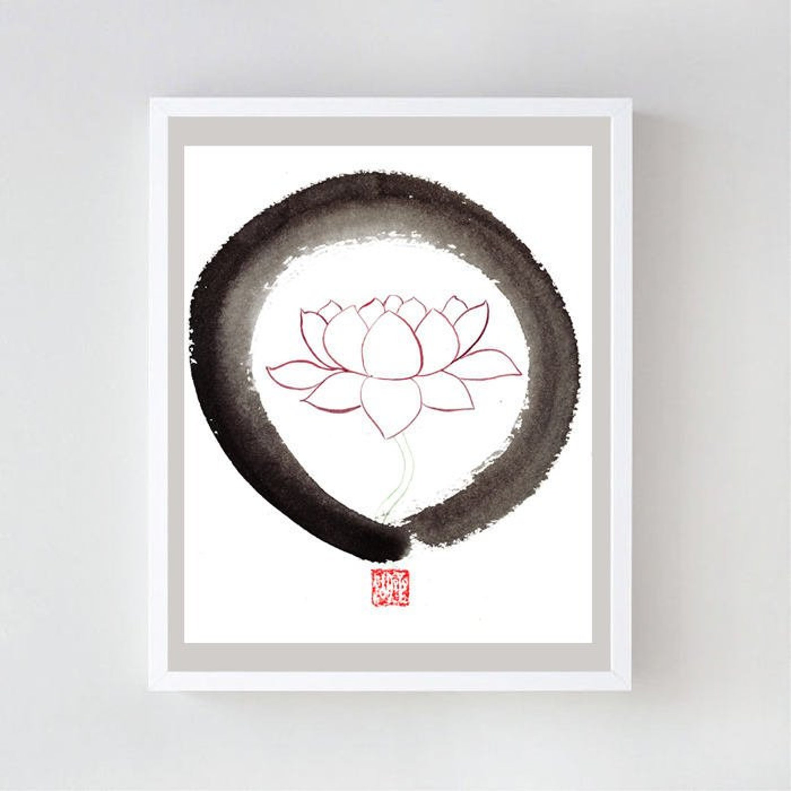 Enso Lotus Flower Calligraphy Zen Brush Hand-painted Sumi E - Etsy