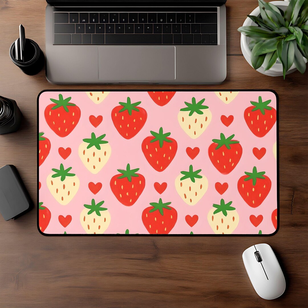 Strawberry Desk Mat – Kawaii Aesthetic Mouse Pad | Pinkcore Cute Desk ...