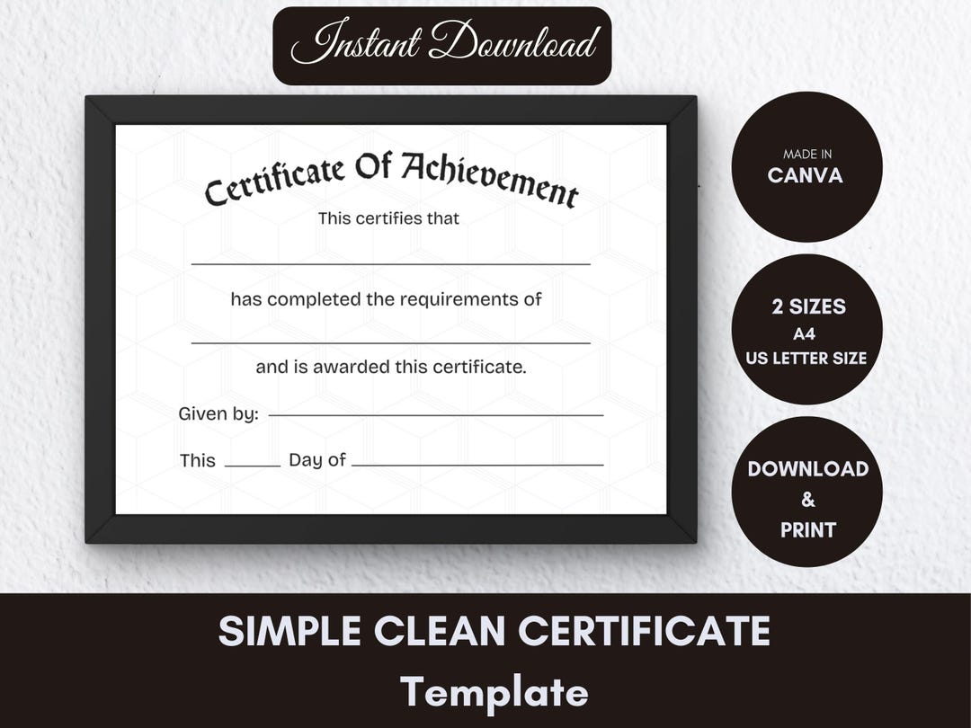 Printable Certificate of Achievement | Certificate of Completion | Simple Award Certificate ...