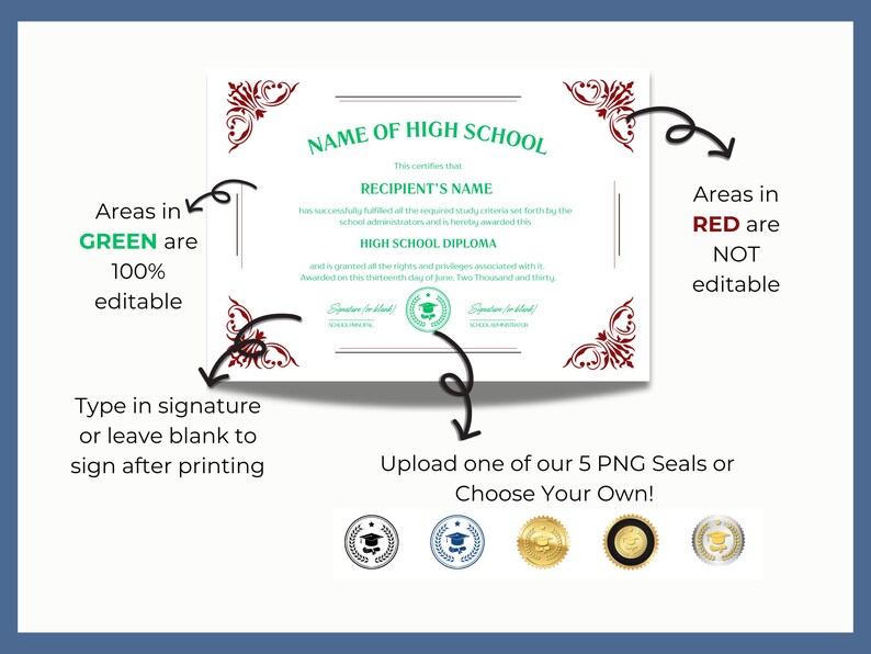 Editable Diploma Template | Custom High School Diploma | Homeschool ...