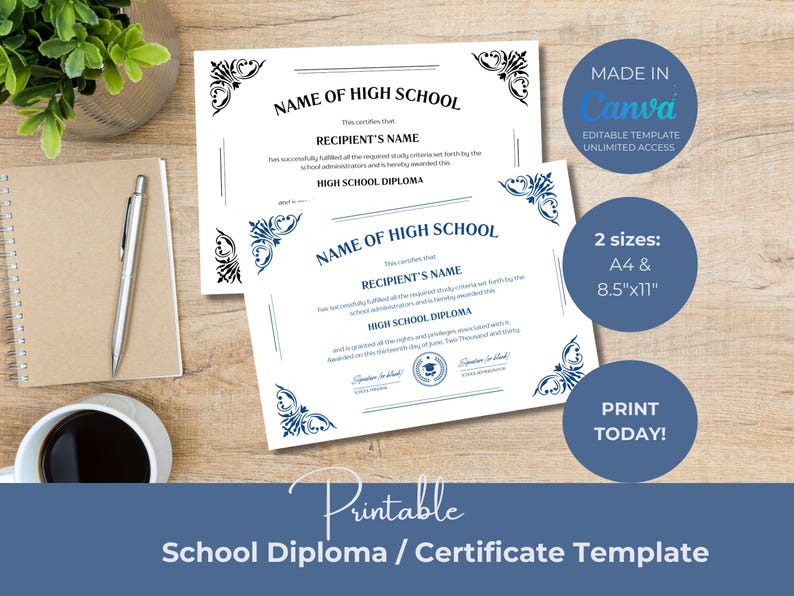 Editable Diploma Template | Custom High School Diploma | Homeschool ...