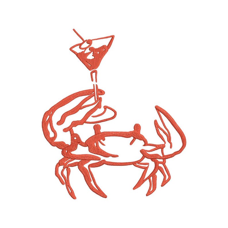 Crab Cocktail Embroidery Design, Crab Machine Embroidery, Funny Crab ...