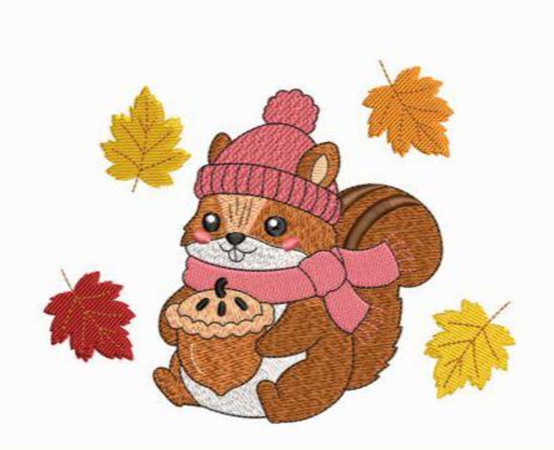 Cozy Squirrel of Autumn Embroidery Design, Squirrel Embroidery Design ...