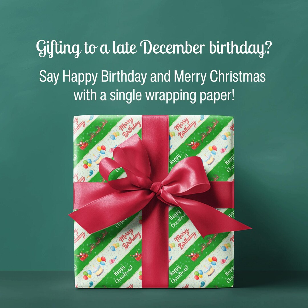 Christmas Birthday Wrapping Paper, Happy Christmas Merry Birthday Gift ...
