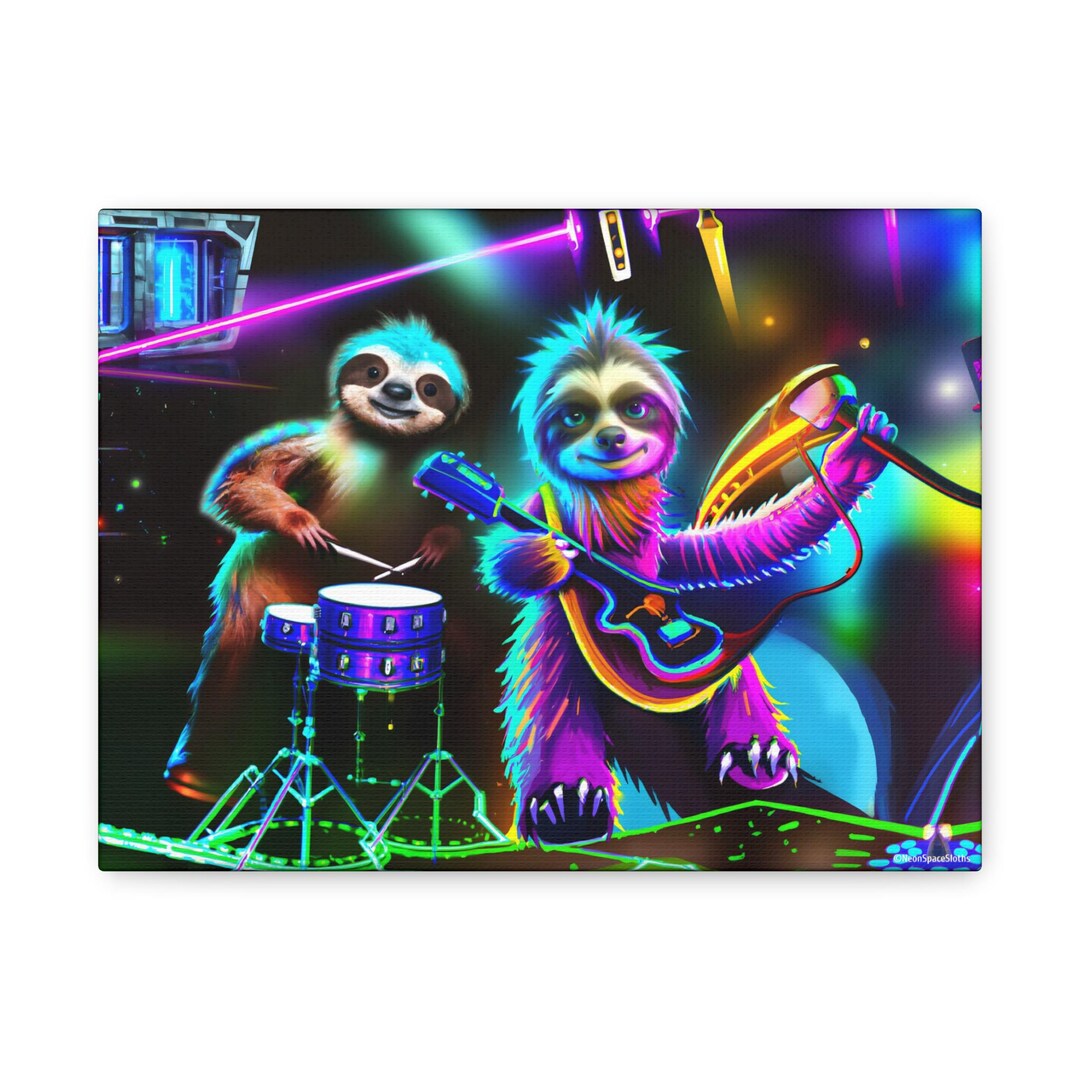Canvas Print, Neon Space Sloths Series 3, Stretched Matte Wall Art ...