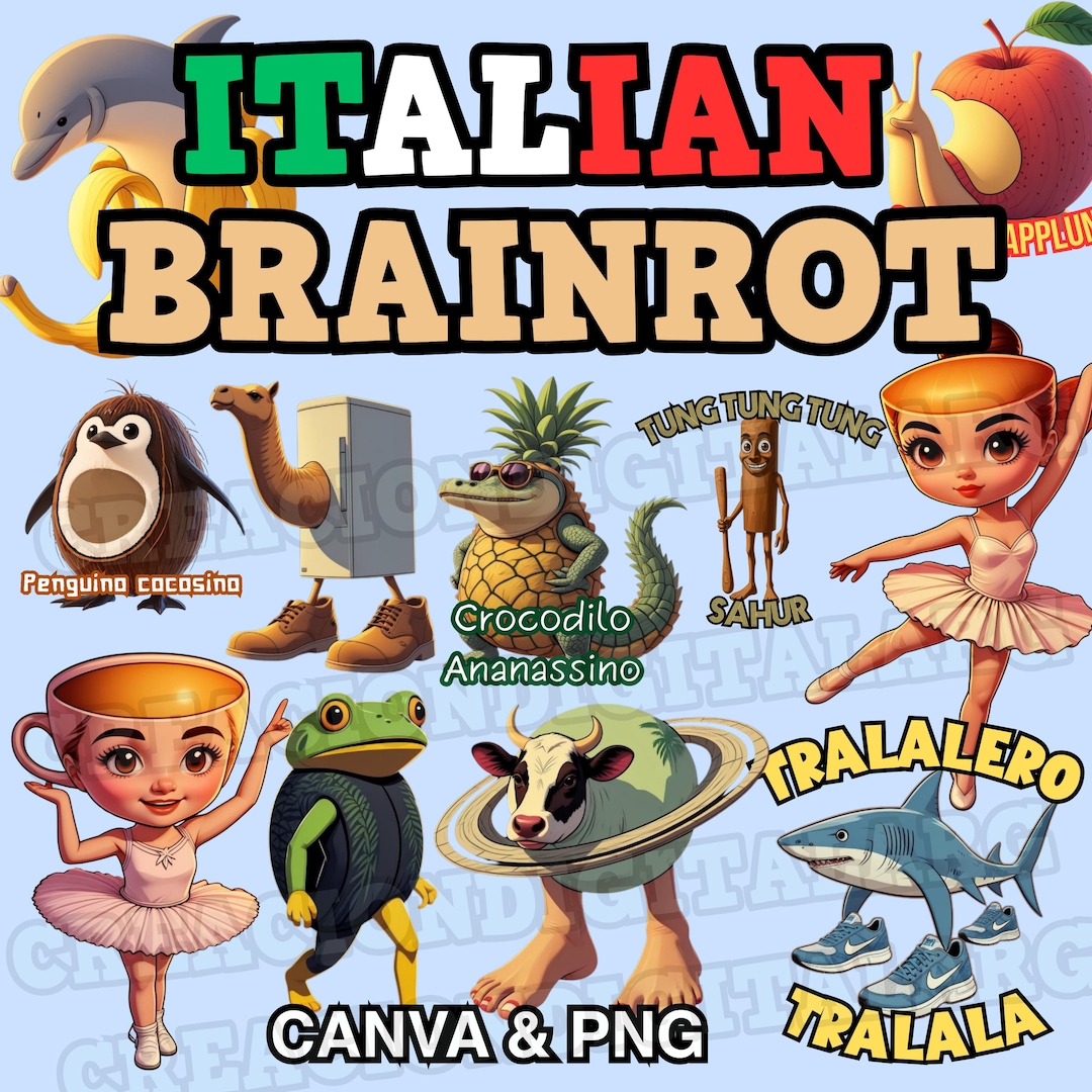 Italian Brainrot Bundle CANVA and PNG Editable Text Cliparts Italian ...