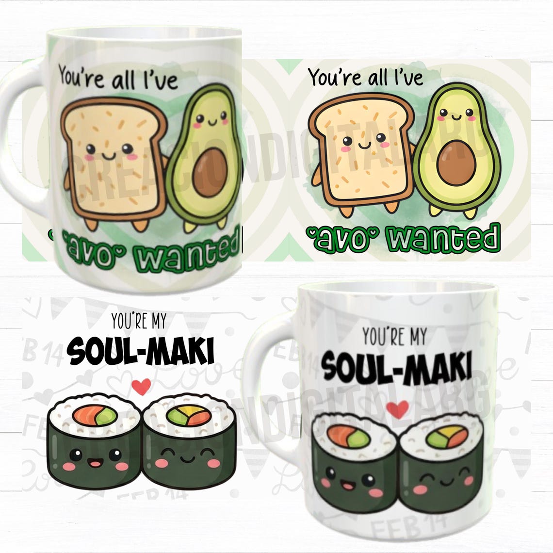 Perfect Match Couples Sublimation Designs for Mugs Bundle 10 Editable ...