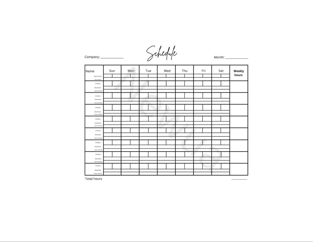 Part Time Schedule | Weekly Work Schedule | Staff Schedule | Staff ...