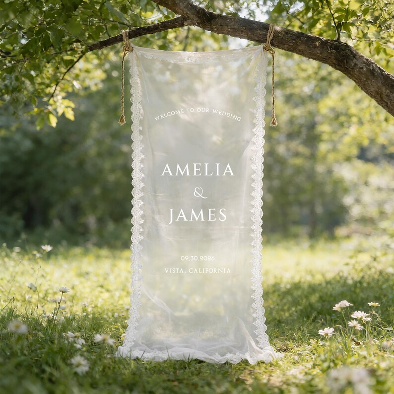 Lace Wedding Welcome Sign – Sheer Tulle Welcome Sign, Engagement Party ...