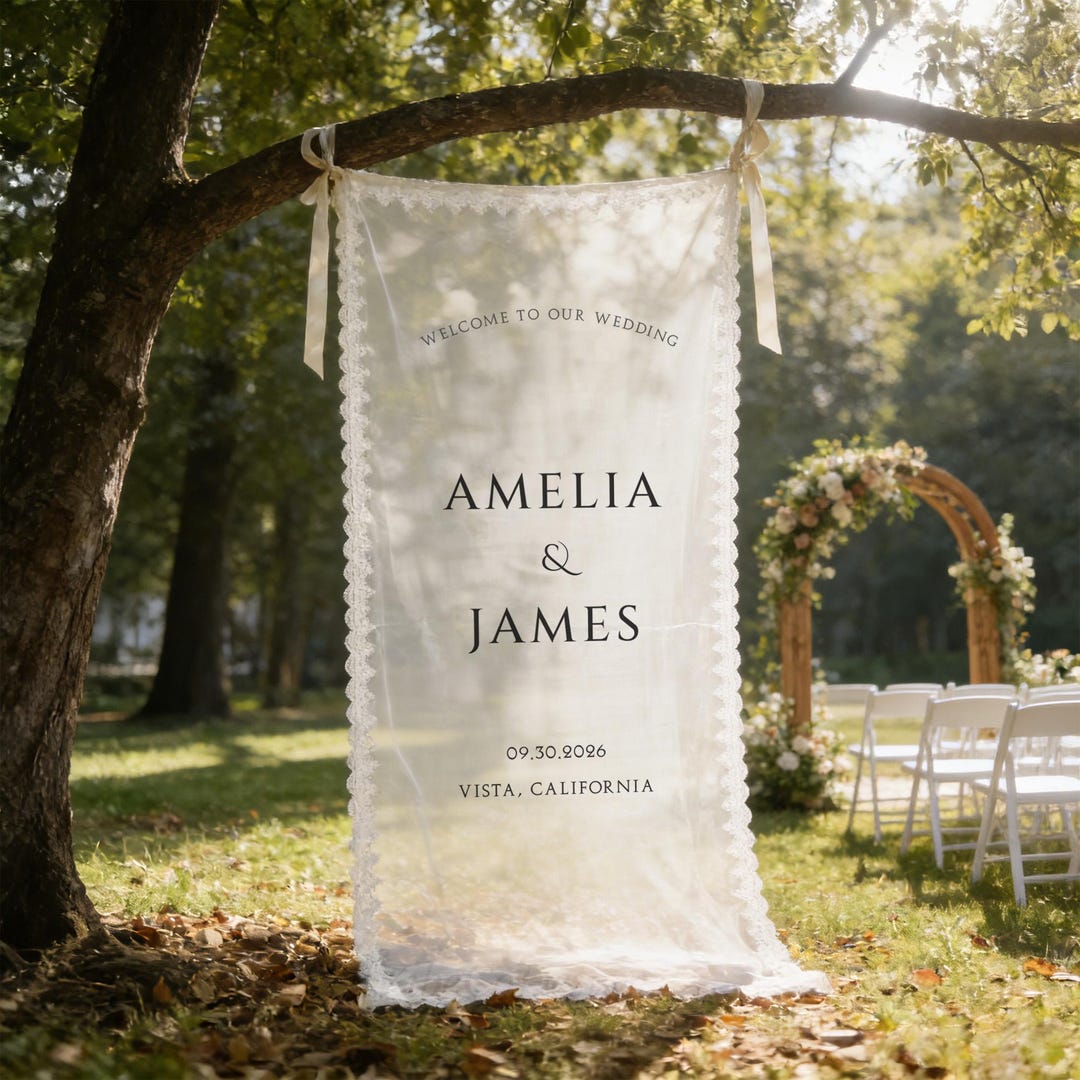 Lace Wedding Welcome Sign – Sheer Tulle Welcome Sign, Engagement Party ...