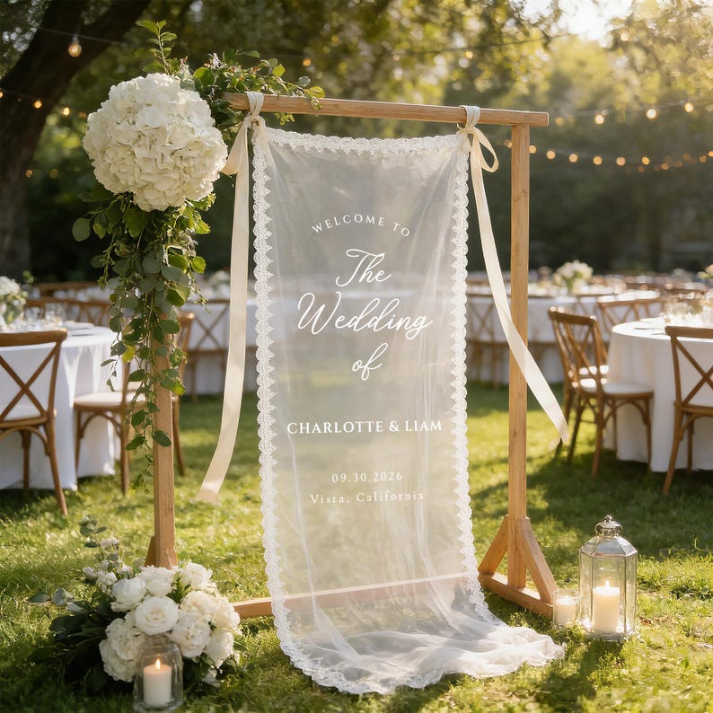Lace Wedding Welcome Sign – Sheer Tulle Welcome Sign, Engagement Party ...