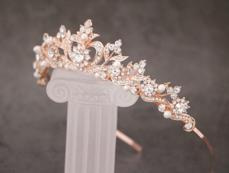 Bridal Tiara Rose Gold Simple Wedding Tiara Pearl Tiara - Etsy
