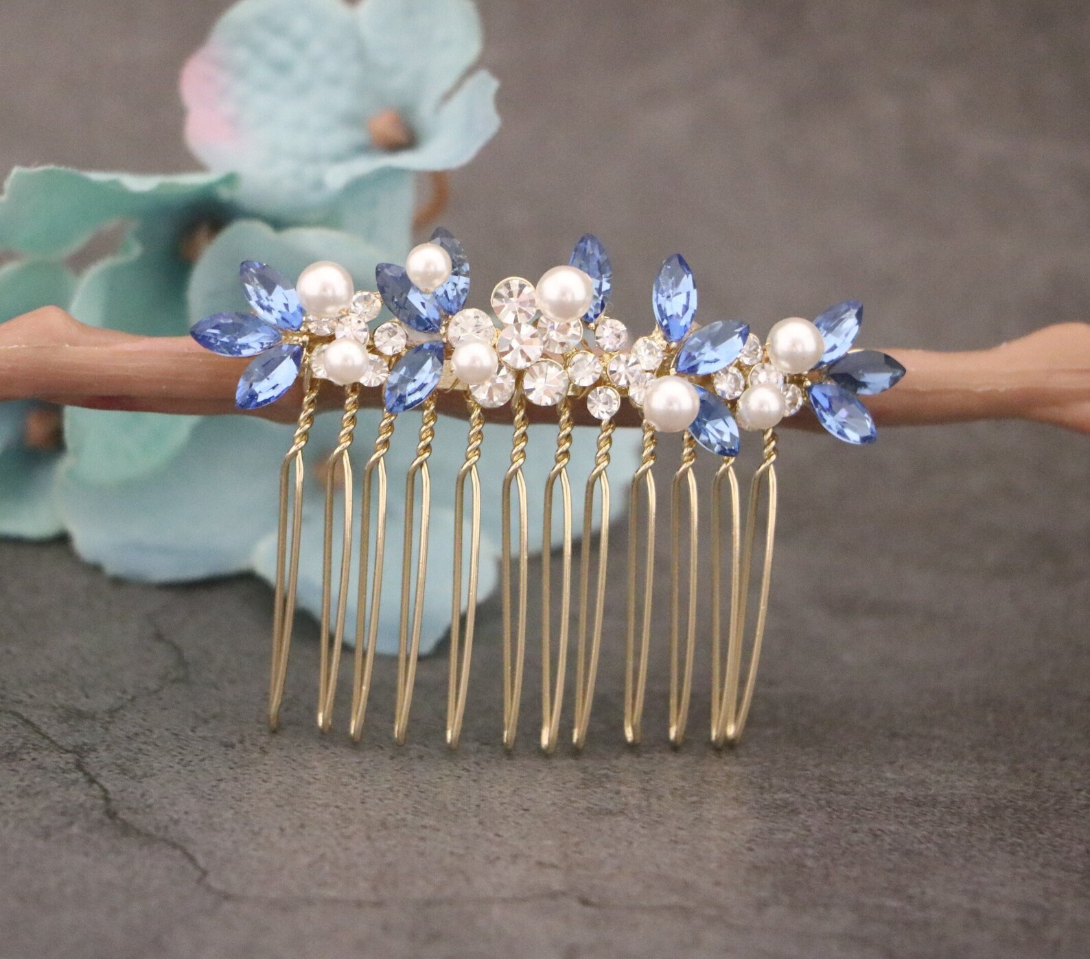 Crystal Comb Bridal Side Comb Blue Wedding Hair Comb Sapphire ...