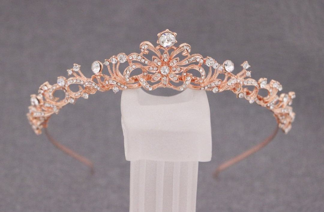 Rose Gold Bridal Tiara Rose Gold Wedding Crown Rhinestone Crystal Tiara ...