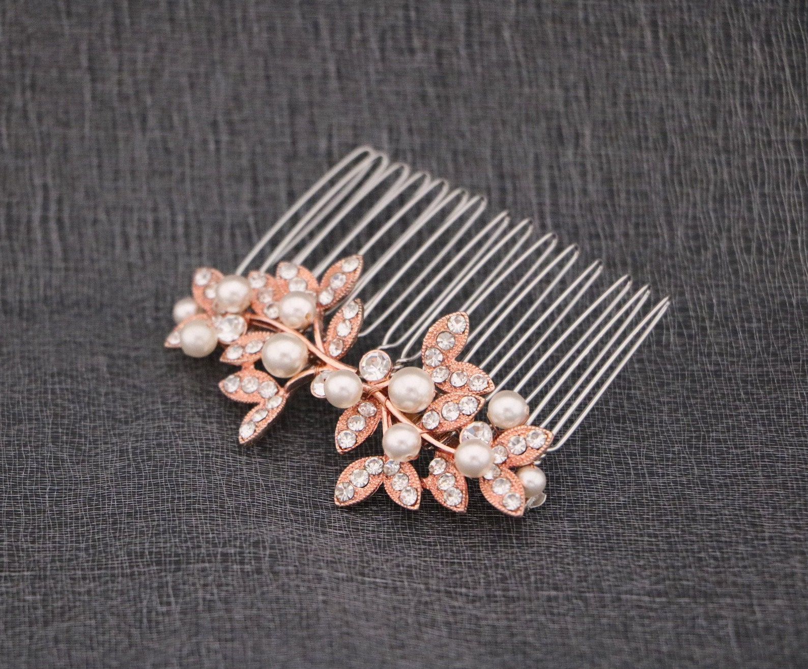 Bridal Side Headpiece Rose Gold Wedding Hair Comb Pearl Hair Piece ...