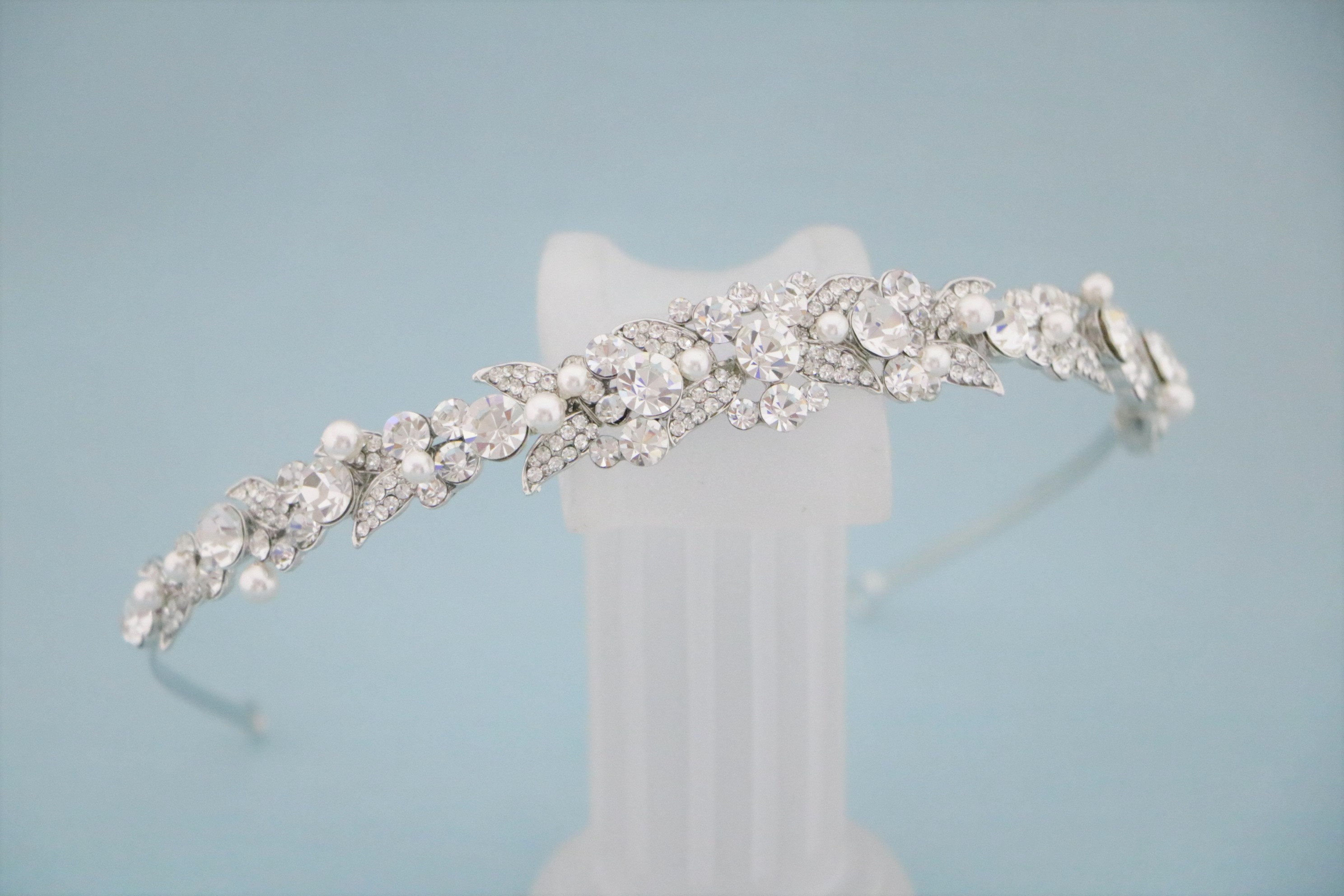 Bridal Headband Simple Wedding Front Tiara Pearl and Rhinestone Wedding ...